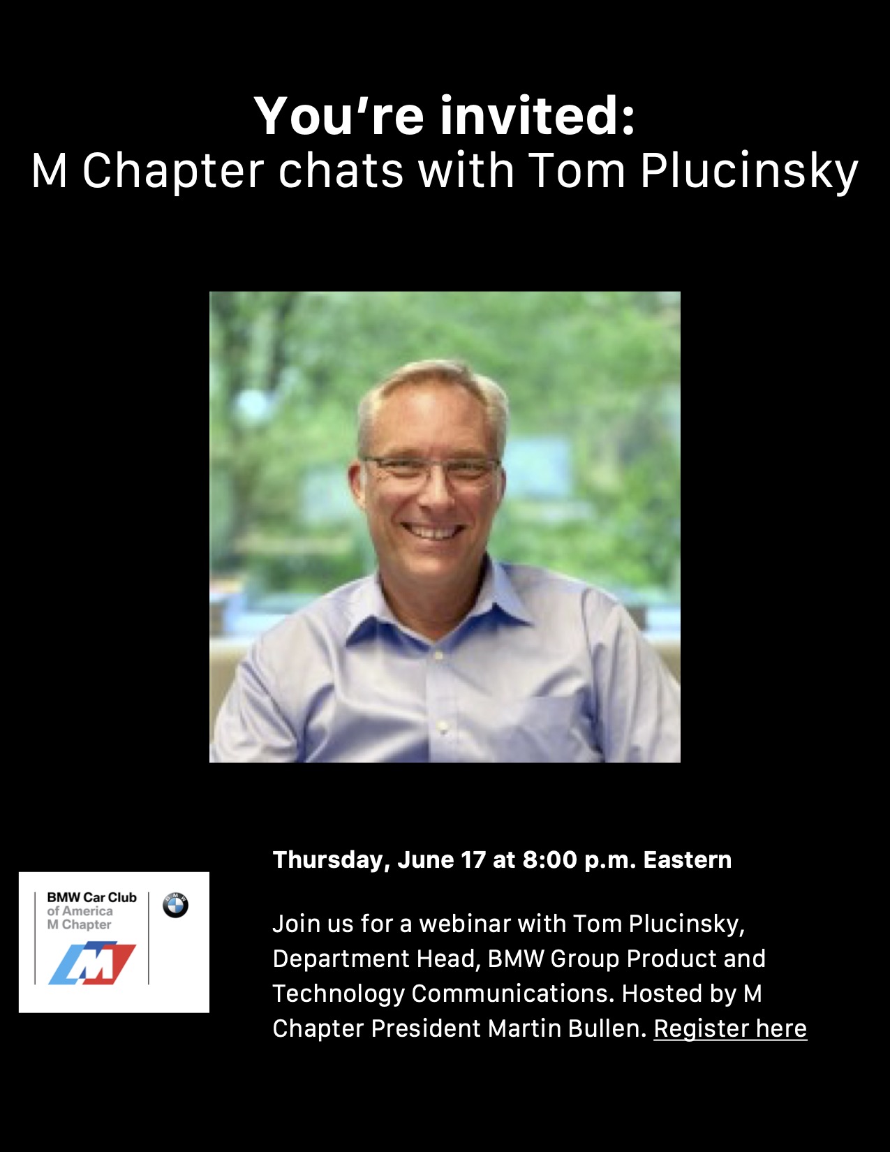M Chapter To Host Webinar With Tom Plucinsky - BimmerLife